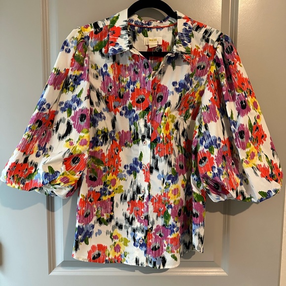 Maeve | Tops | Anthropologie Maeve Flowered 34 Puff Sleeve Blouse Size ...